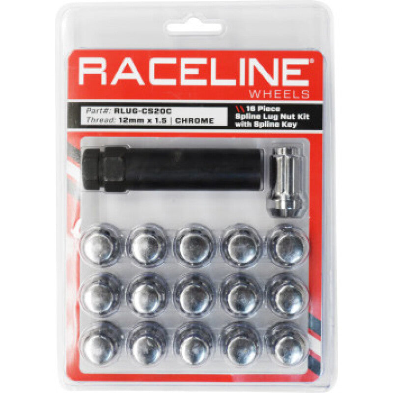 Raceline Spline Lug Nut Kit with Spline Key 12 x 1.5 - 16 Pack - Chrom ...